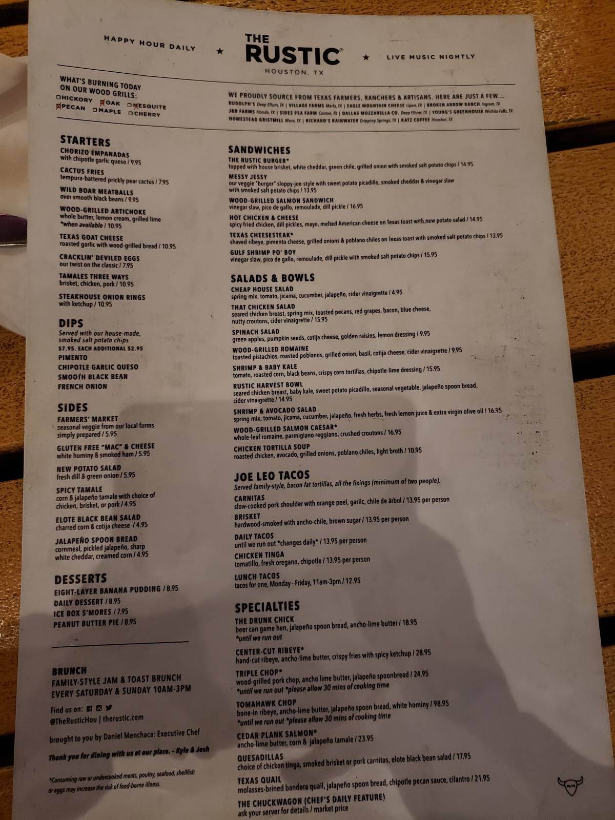 Menu at The Rustic pub & bar, Houston, Polk St