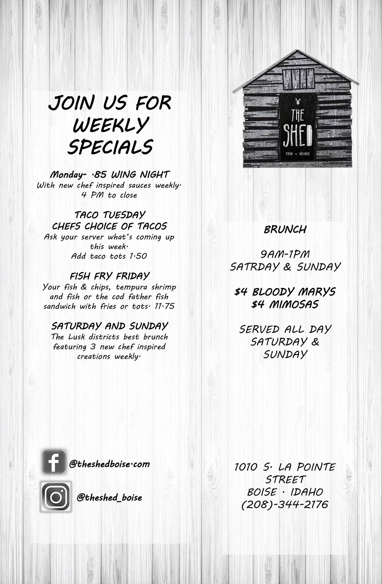 Menu at The Shed pub & bar, Boise