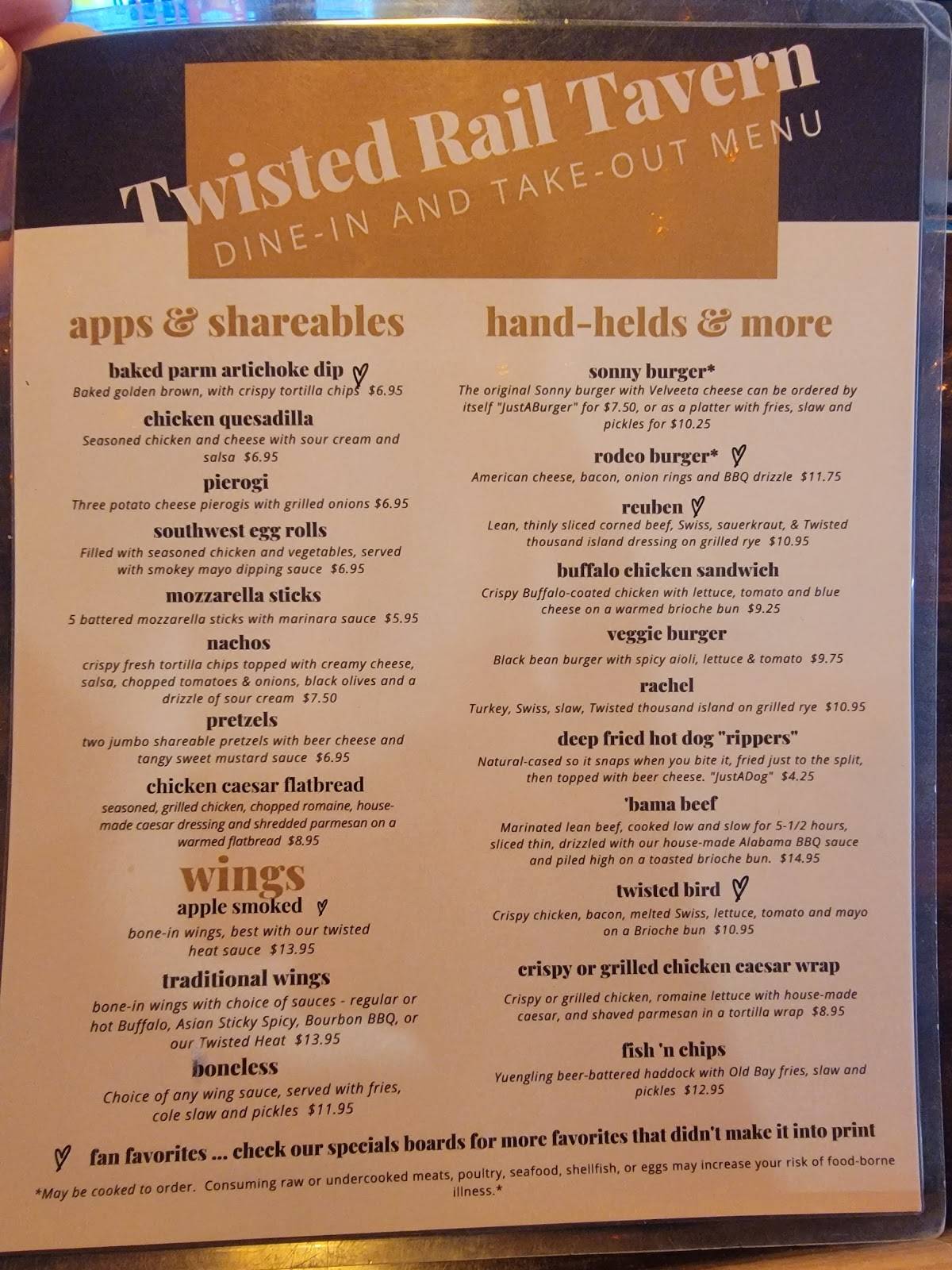 Menu at Twisted Rail Tavern pub & bar, Honesdale