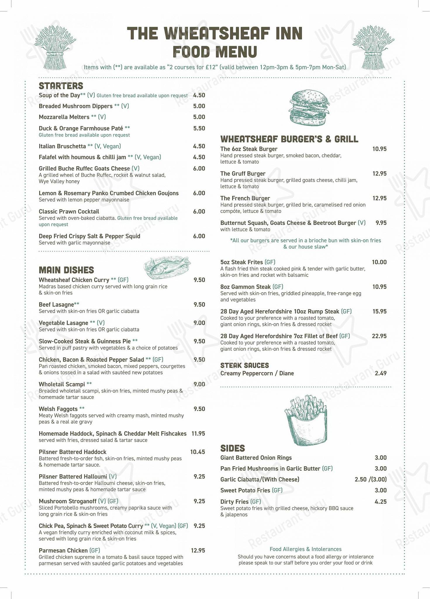 Menu at The Wheatsheaf pub & bar, Magor
