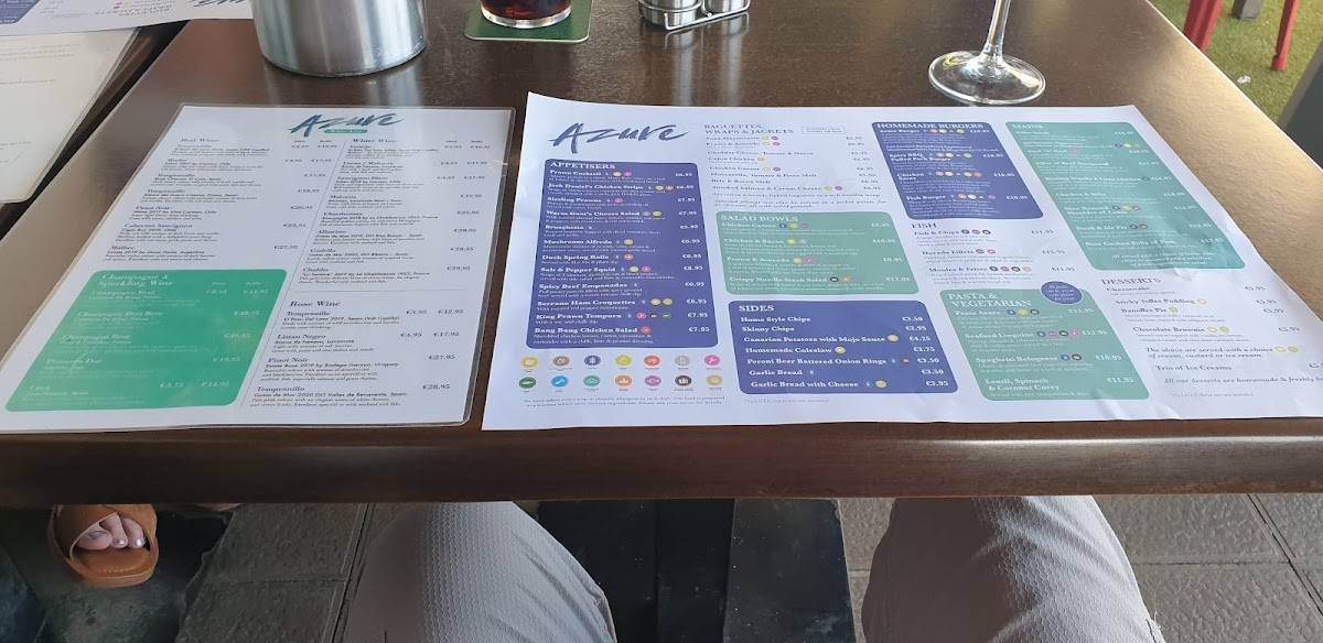 Menu at Azure Restaurant, Puerto Calero