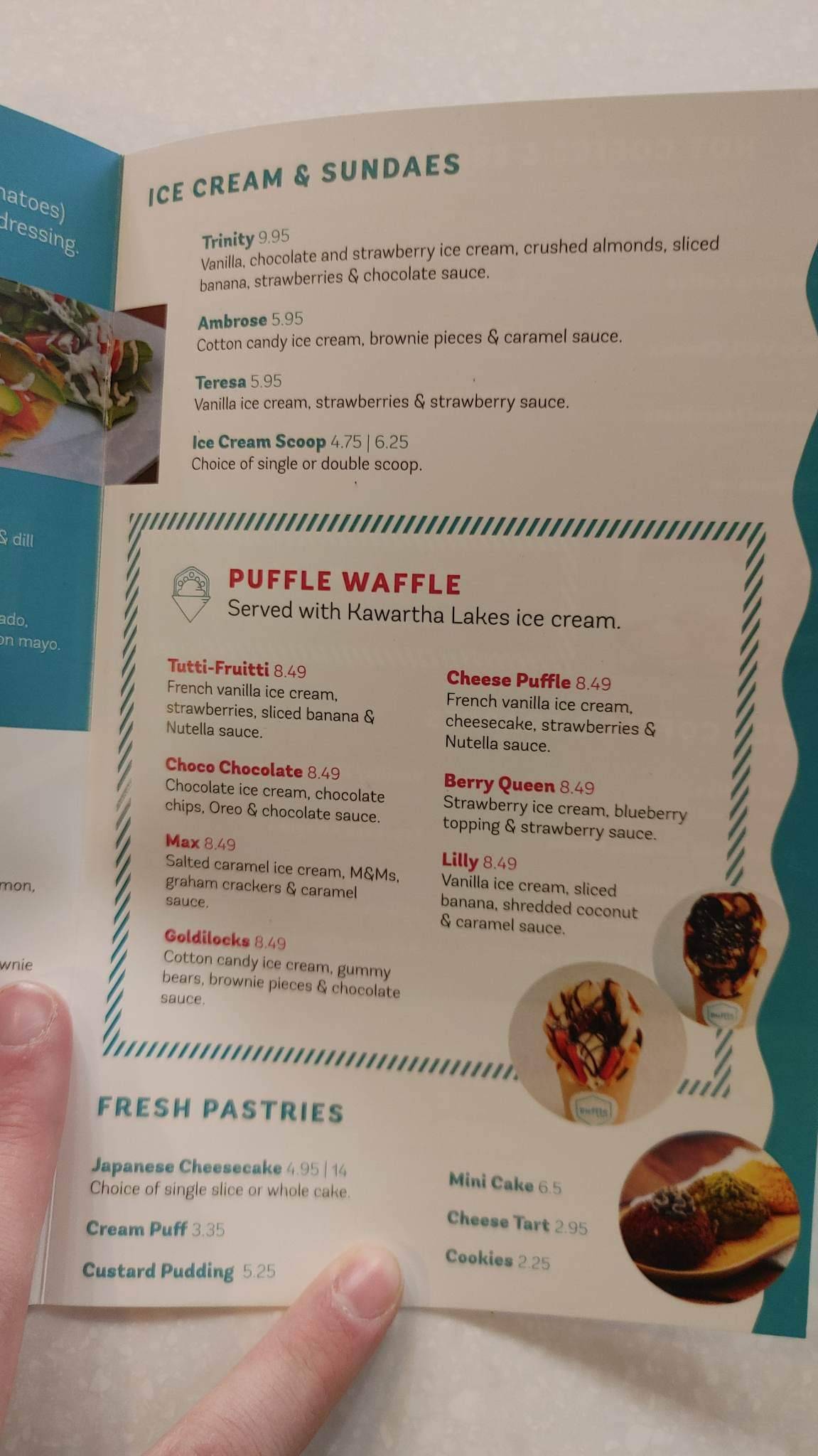 Menu at Puffle Cafe, Guelph