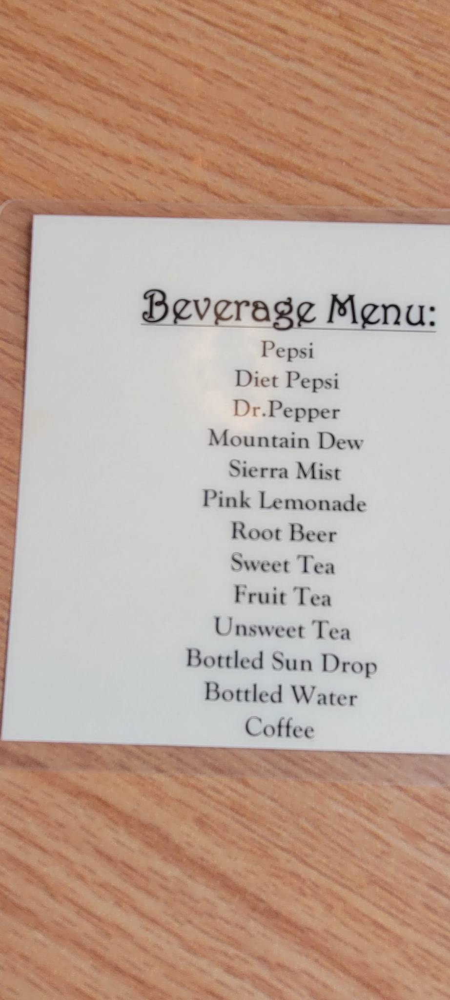 Menu at The Rusty Spur Diner steakhouse, Pulaski