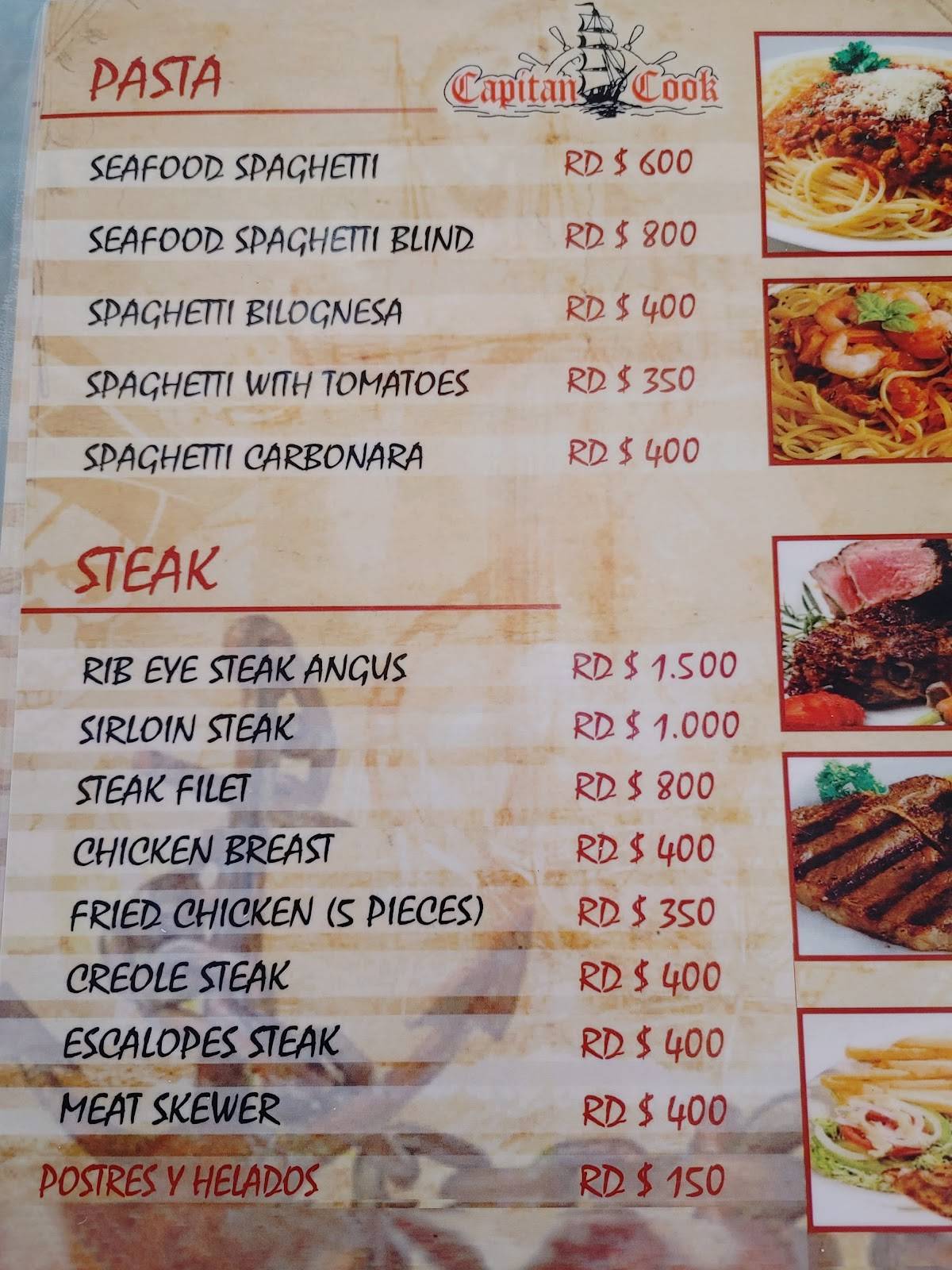 Menu at Restaurante capitán Cook, Punta Cana