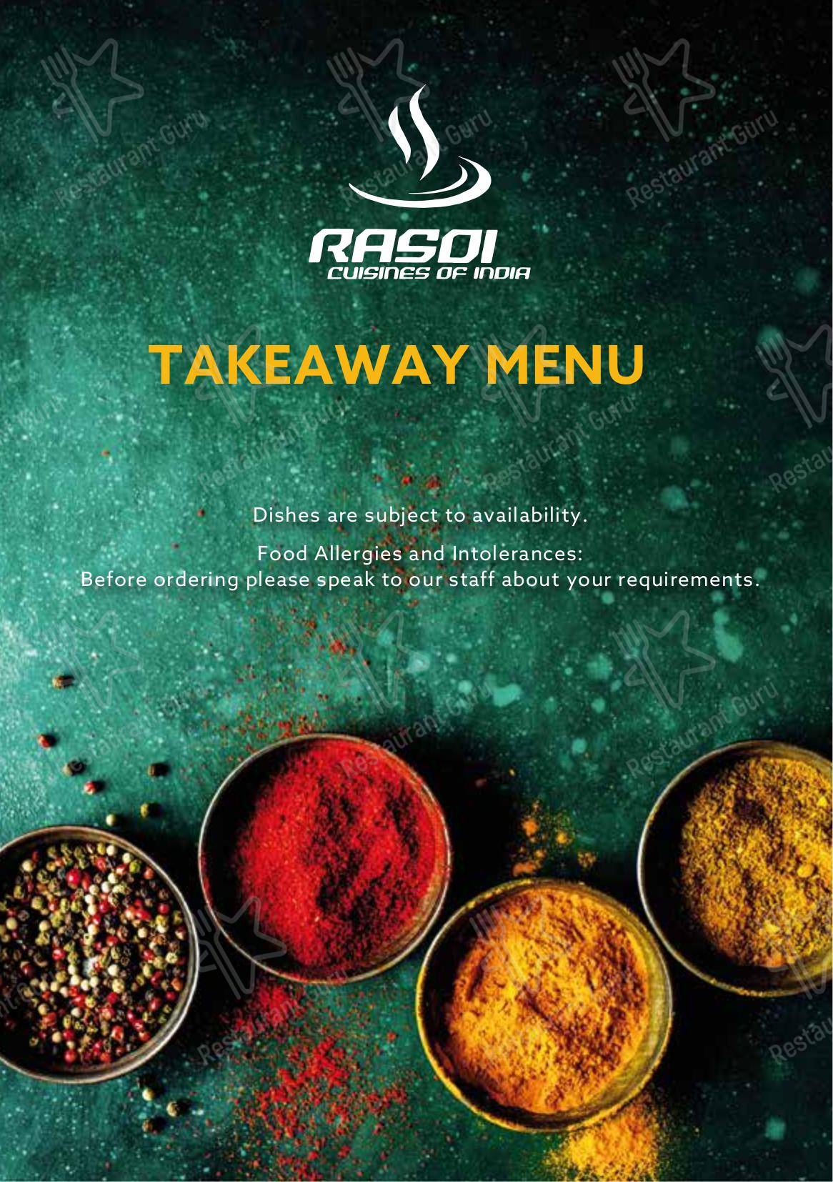 Menu at Rasoi restaurant, Napier