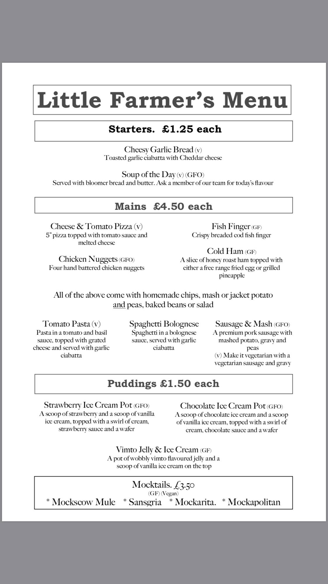 Menu at The Larch Farm pub & bar, Ravenshead