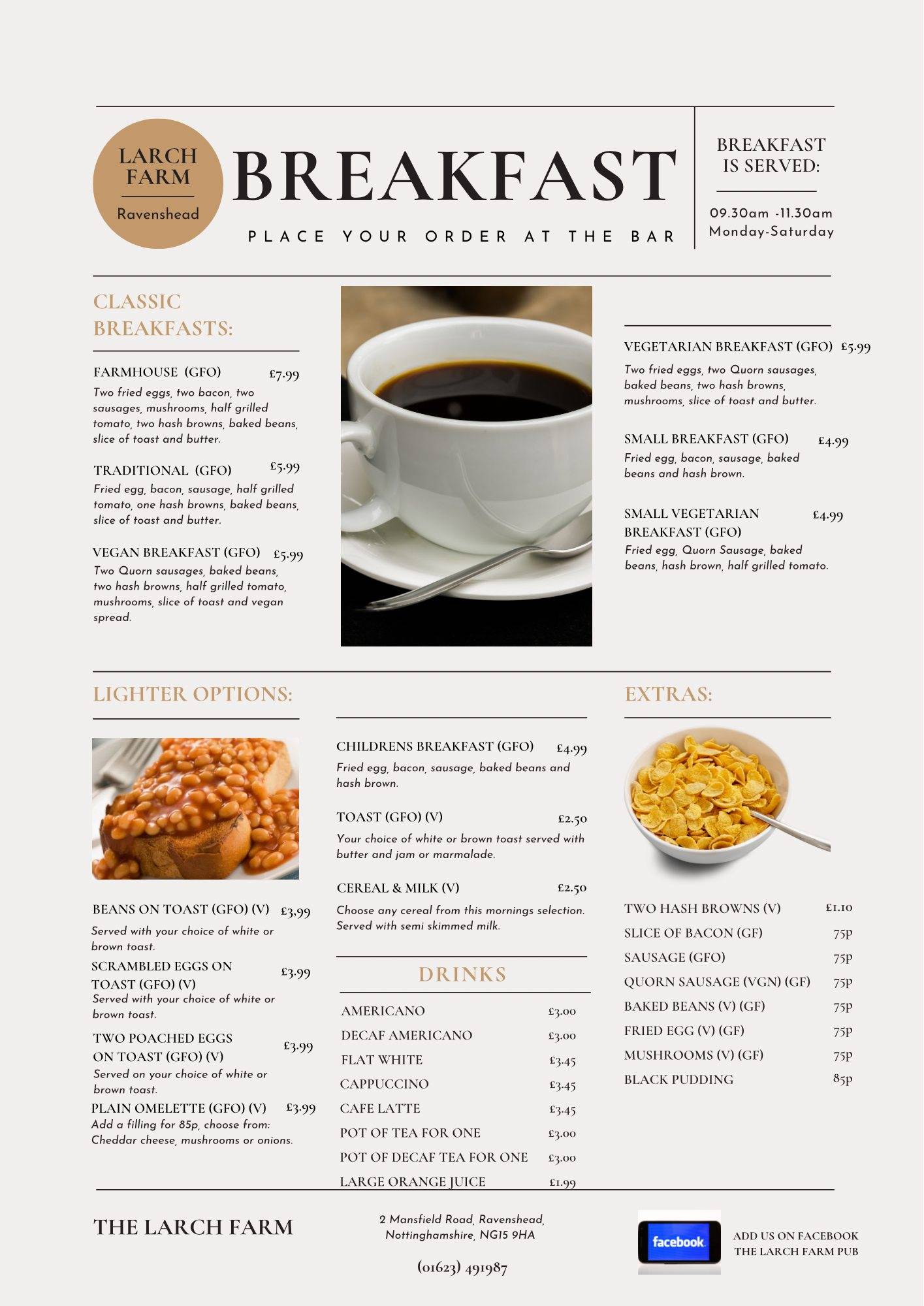 Menu at The Larch Farm pub & bar, Ravenshead