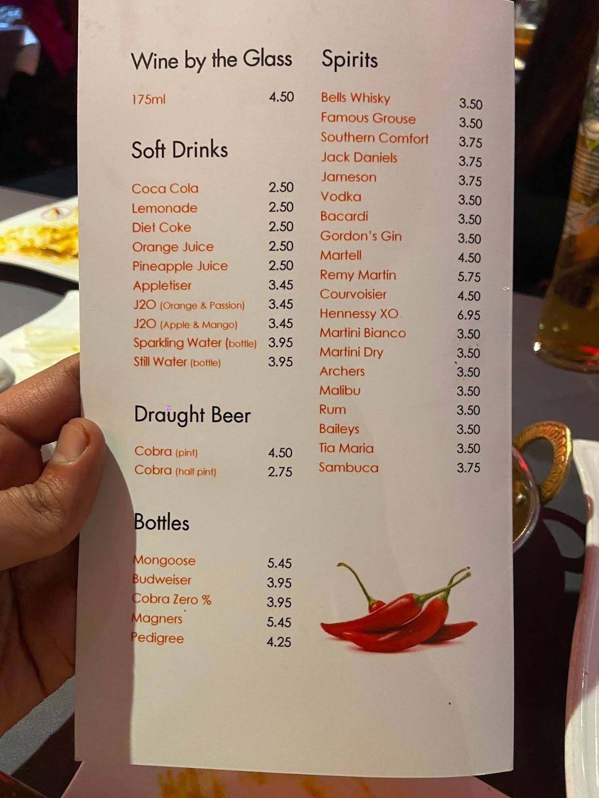 Menu at Red Chilli restaurant, Derby, 495 Burton Rd