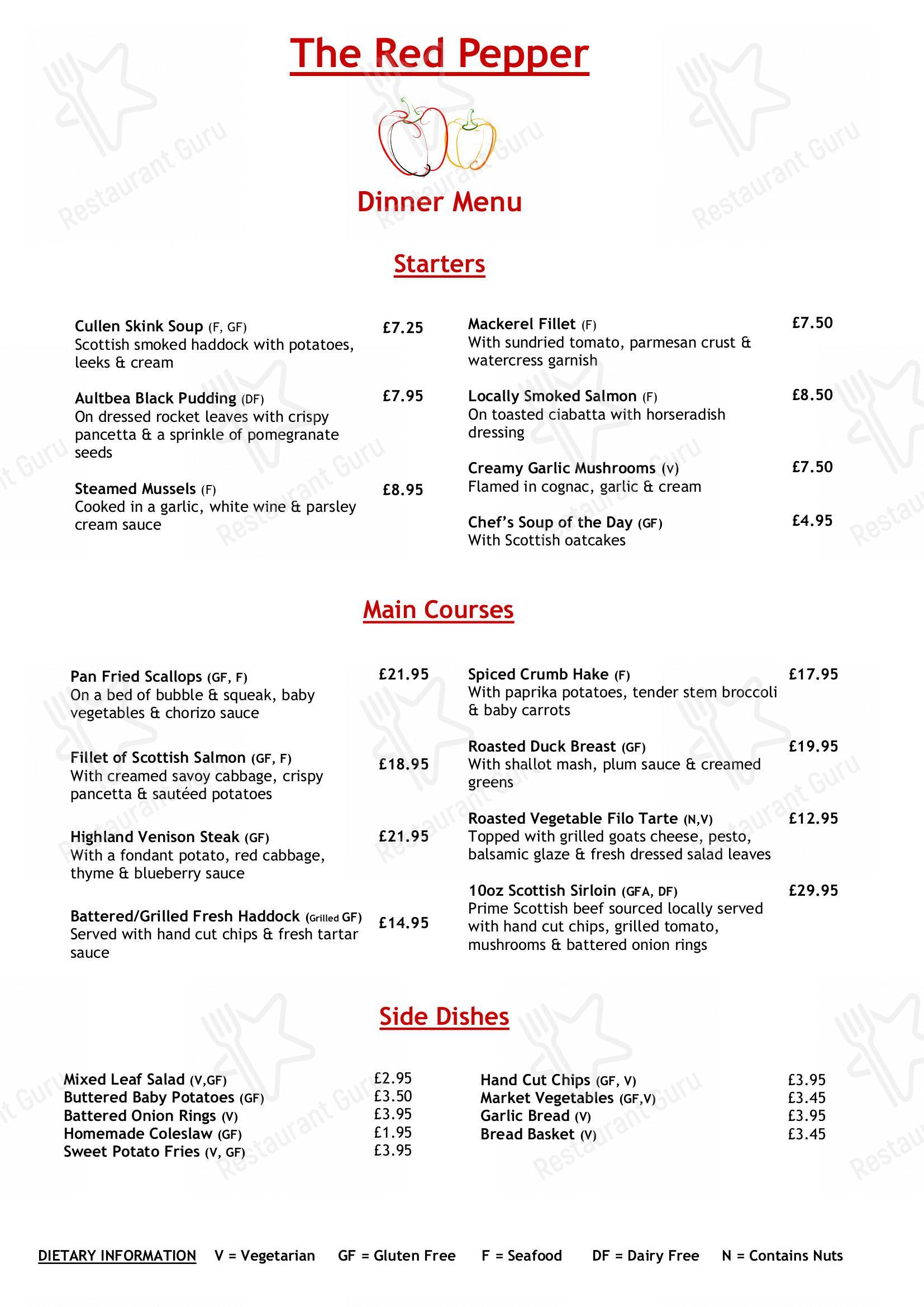 Menu at Red Pepper pub & bar, Thurso