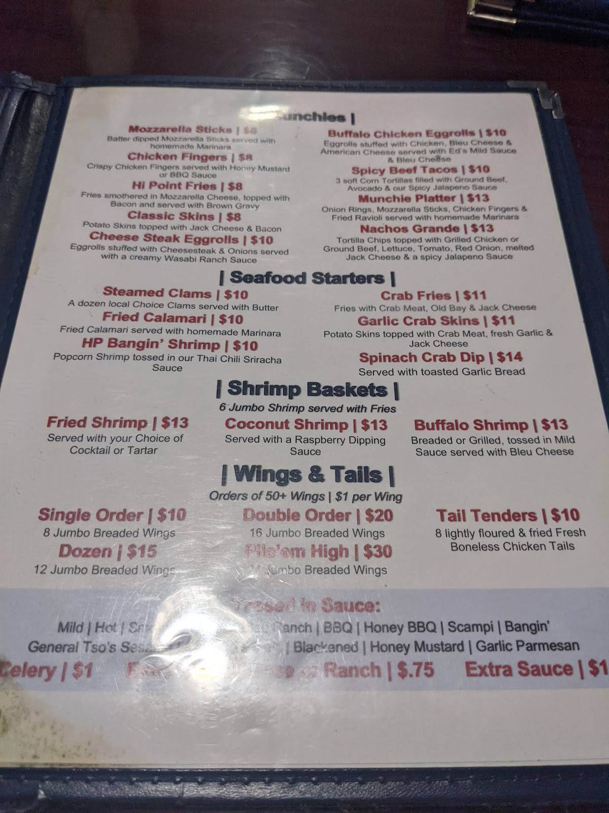 Menu at Reddog's Hi Point Pub, Absecon