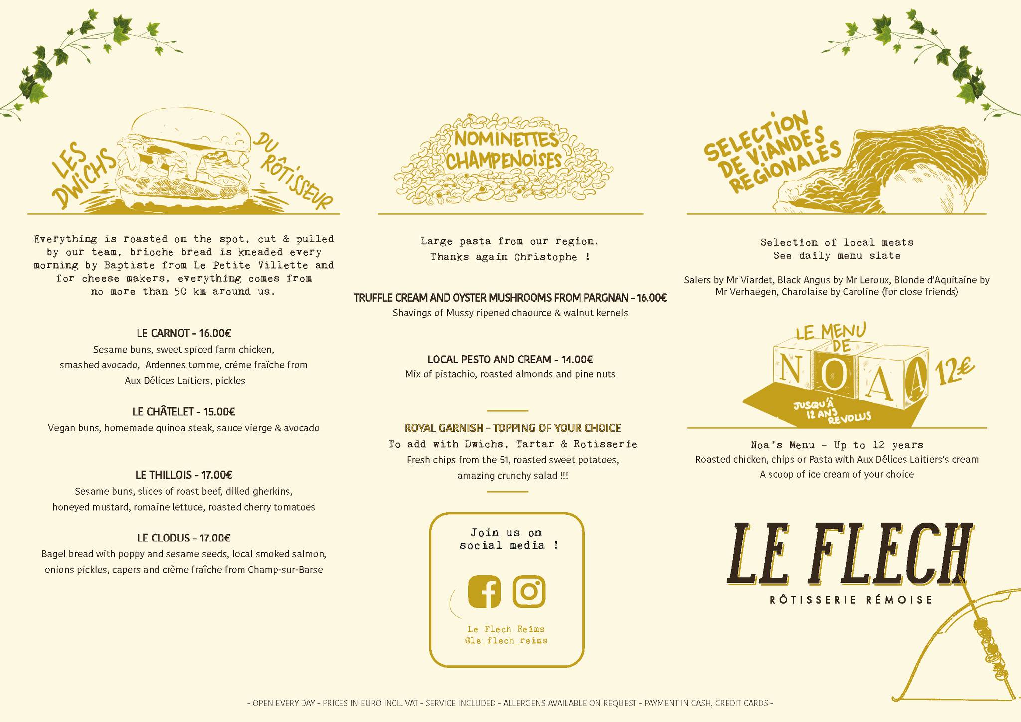 Menu au Le Flech restaurant, Reims