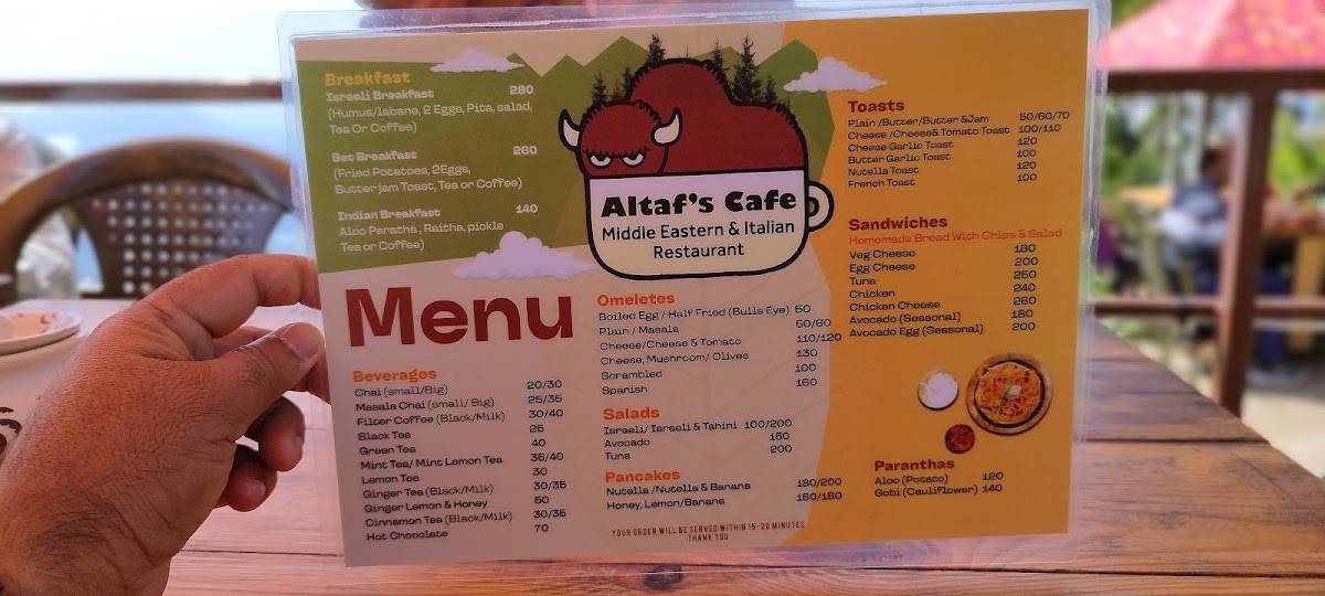 Menu at Altaf's Cafe, Kodaikanal