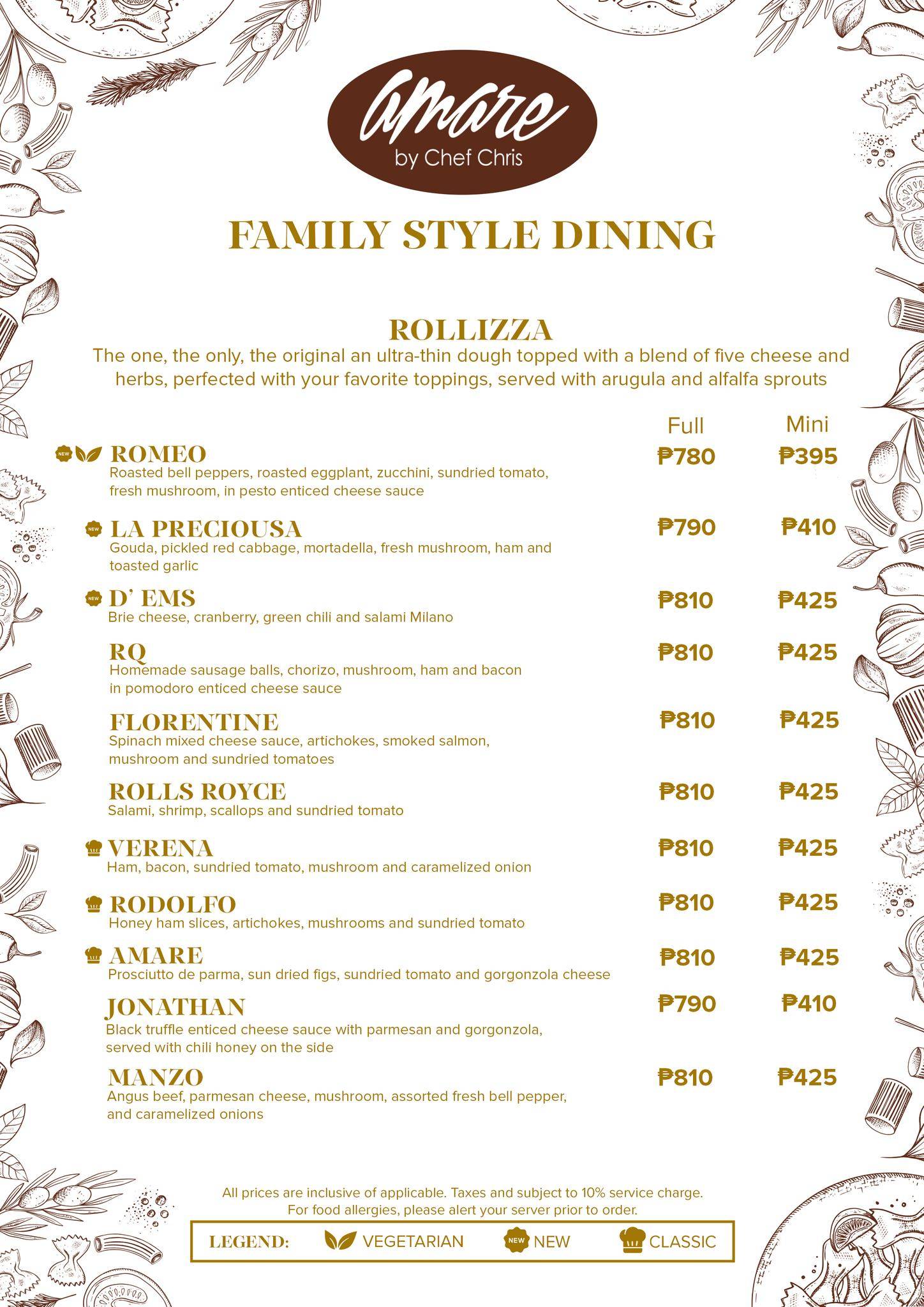Menu at Amare by Chef Chris restaurant, Angeles, Royce Hotel M. A ...