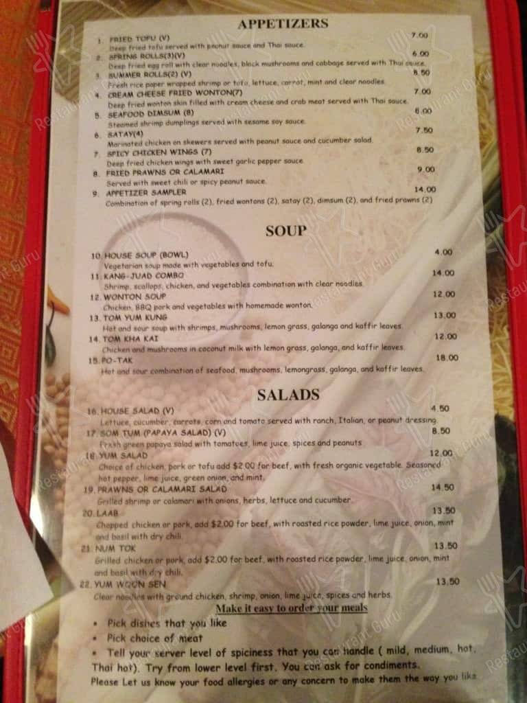 Menu at Andaman Healthy Thai Cuisine restaurant, Mount Shasta