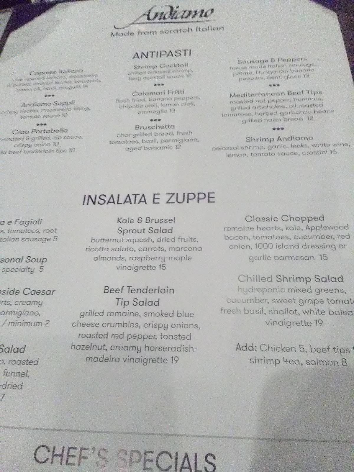 Menu at Andiamo Warren restaurant, Warren, E 14 Mile Rd