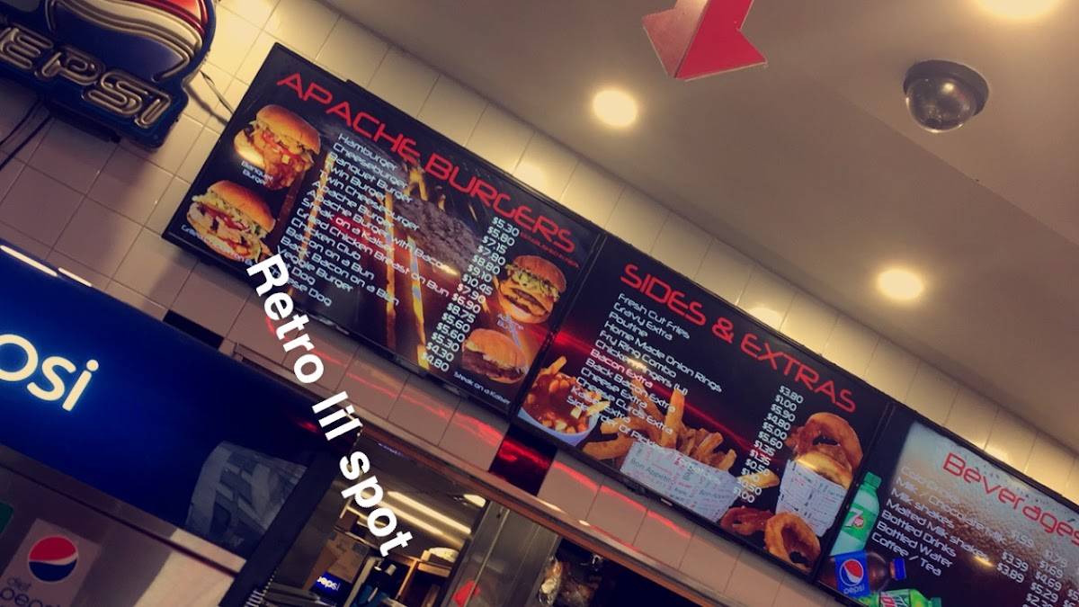 Menu at Apache Burgers restaurant, Toronto