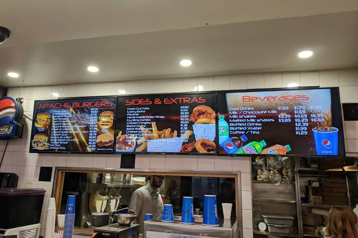 Menu at Apache Burgers restaurant, Toronto