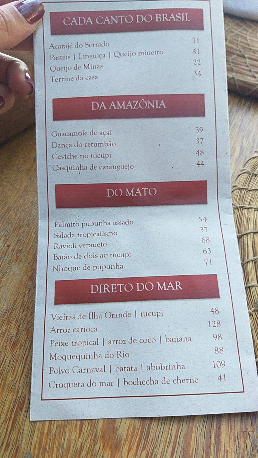 Menu em Aprazível restaurante, Rio de Janeiro