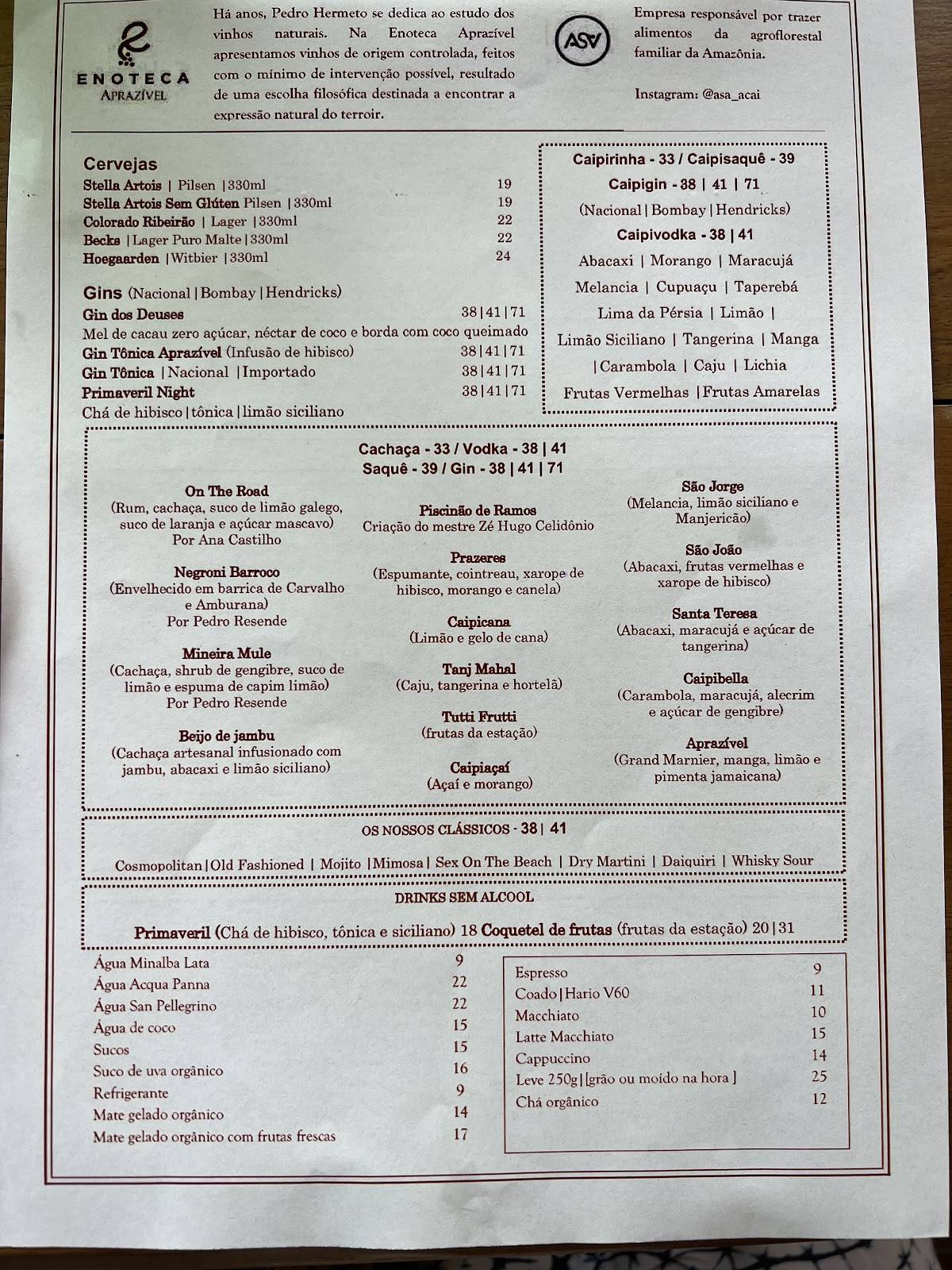 Menu em Aprazível restaurante, Rio de Janeiro