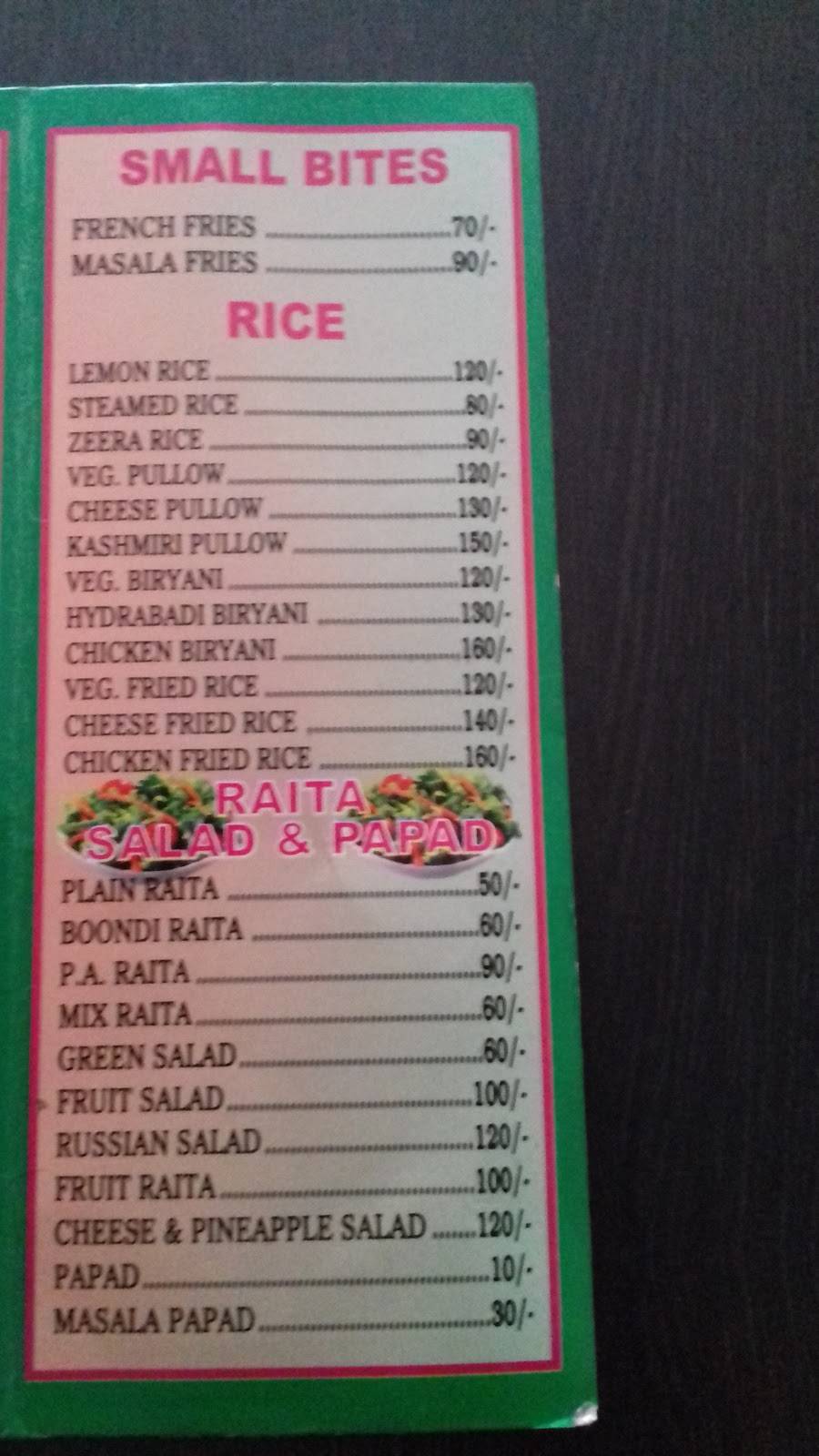 Menu at Apsara Cafe, Rohtak