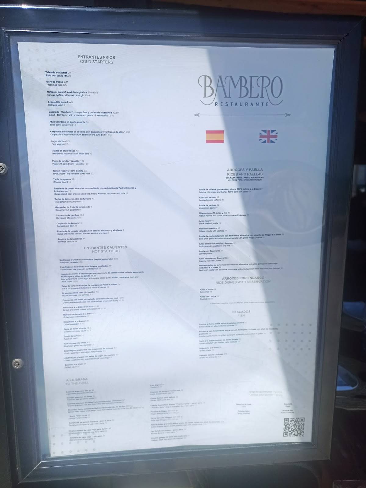 Carta del restaurante Bambero, Calpe