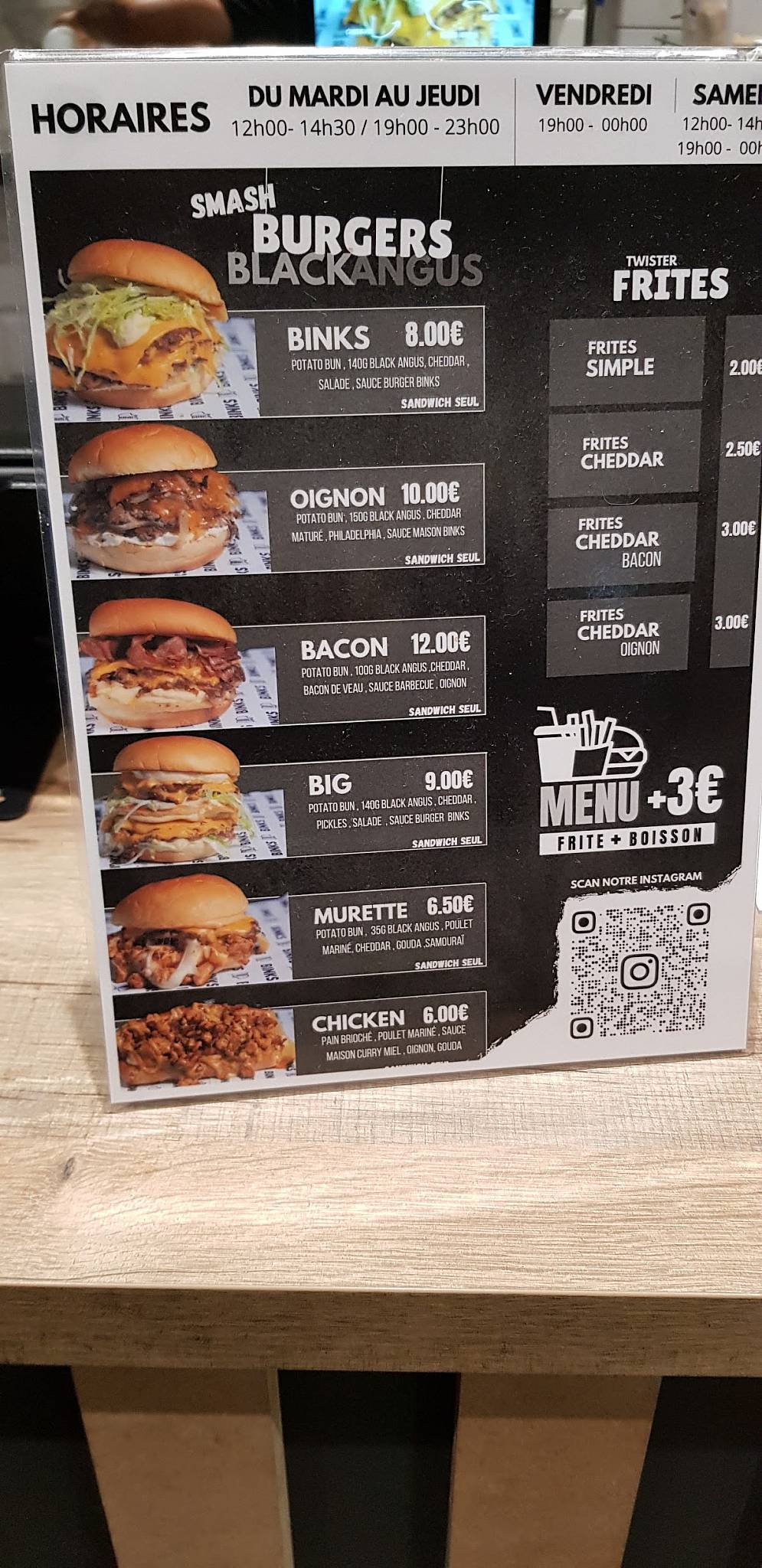 Menu au BINKS Smash Burger Paris 11 restaurant, Paris