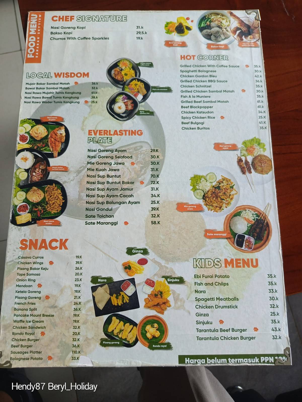 Menu at Banaran Sky View restaurant, Bawen