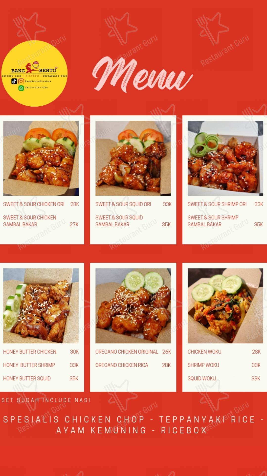 Menu at Bang Bento restaurant, Singkawang
