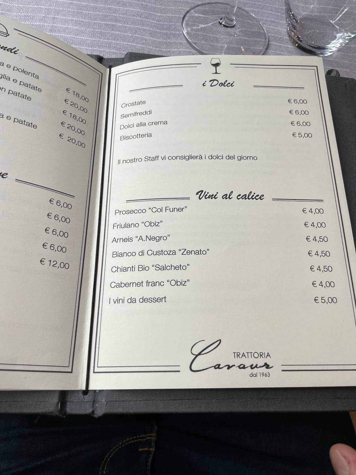 Menu da Trattoria Cavour ristorante, Sacile