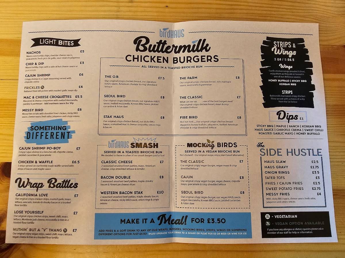 Menu at BirdHAUS Eastbourne restaurant, Eastbourne