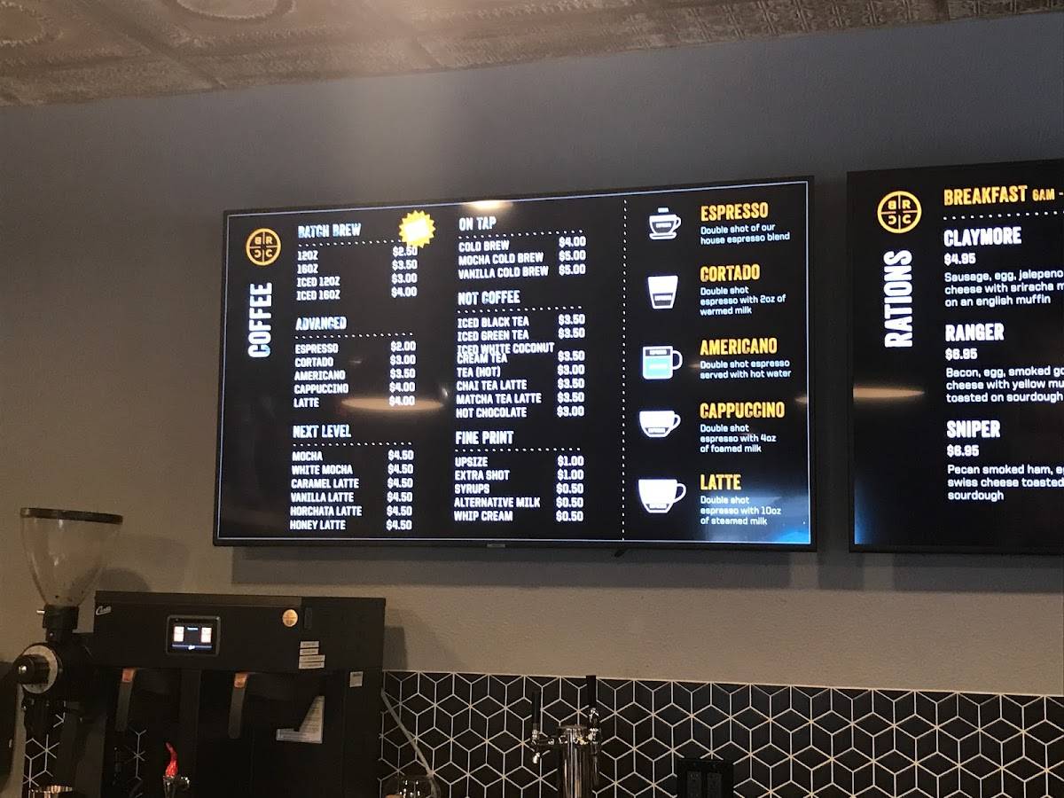 Menu at Black Rifle Coffee restaurant, Boerne