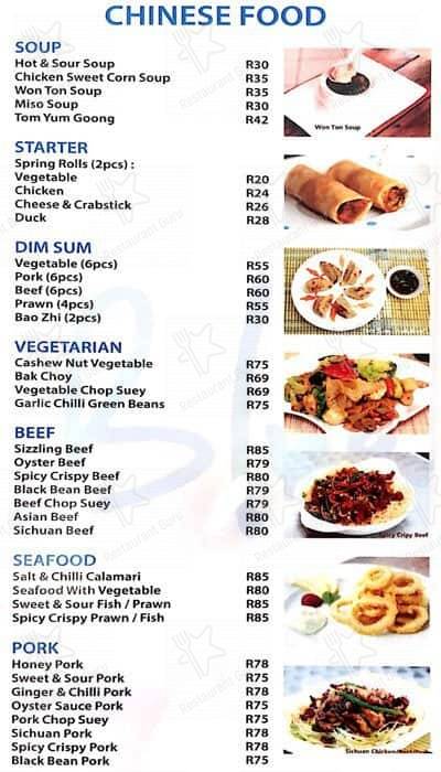 Menu at Blue Lotus restaurant, Cape Town, Shop 5-6