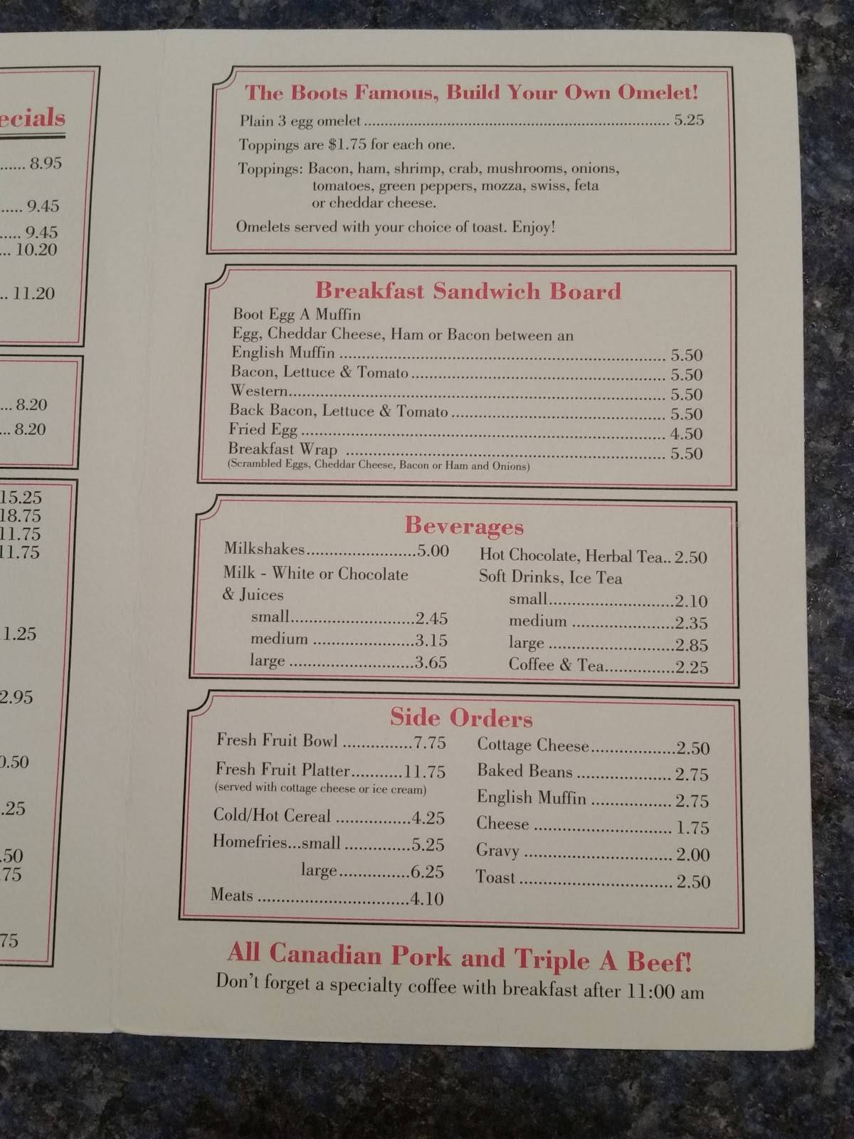 Menu at Boot & Blade Restaurant, Owen Sound