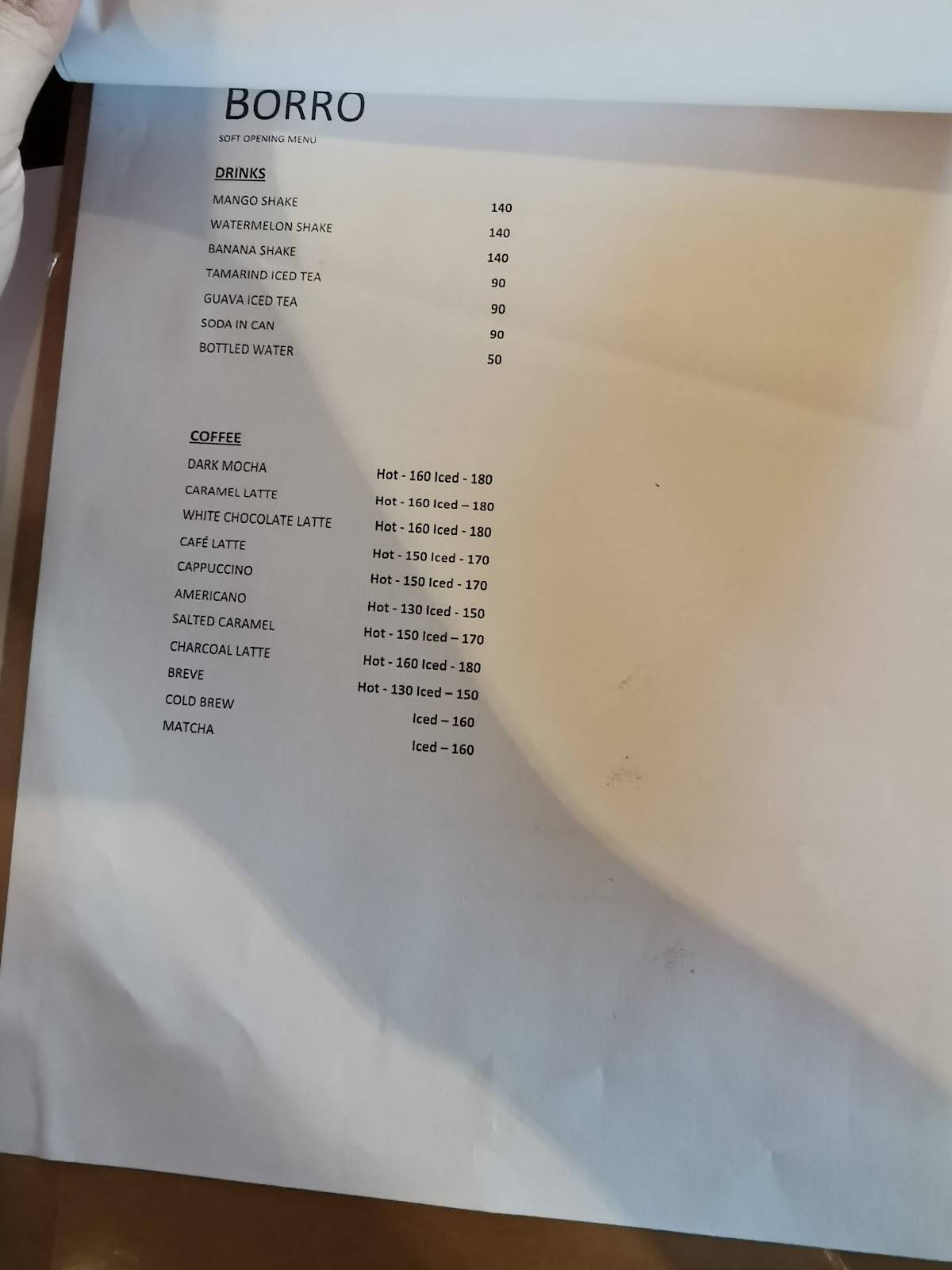 Menu at Borro restaurant, Quezon City