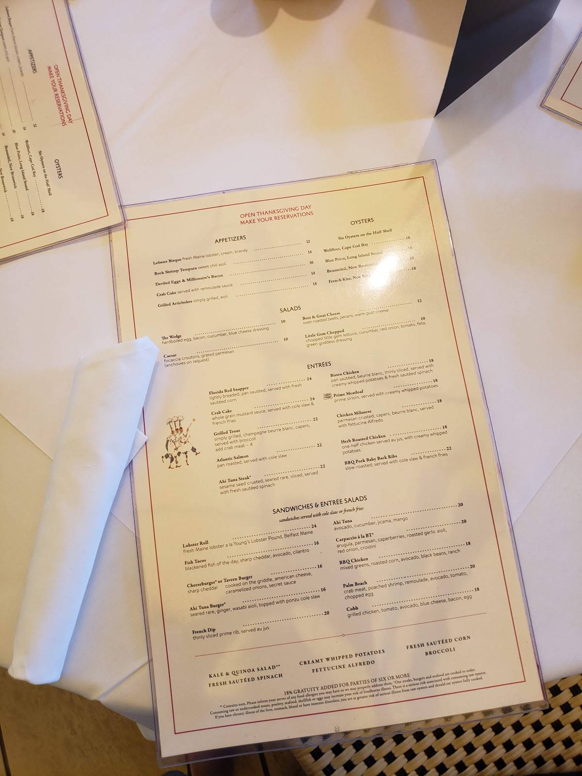 Menu at BrickTop's restaurant, Naples, Tamiami Trail N