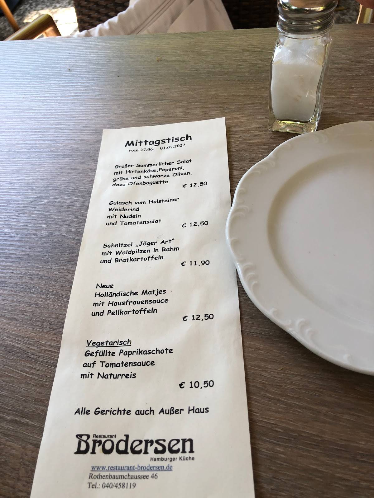 Speisekarte von Brodersen Restaurant Hamburger Küche, Hamburg