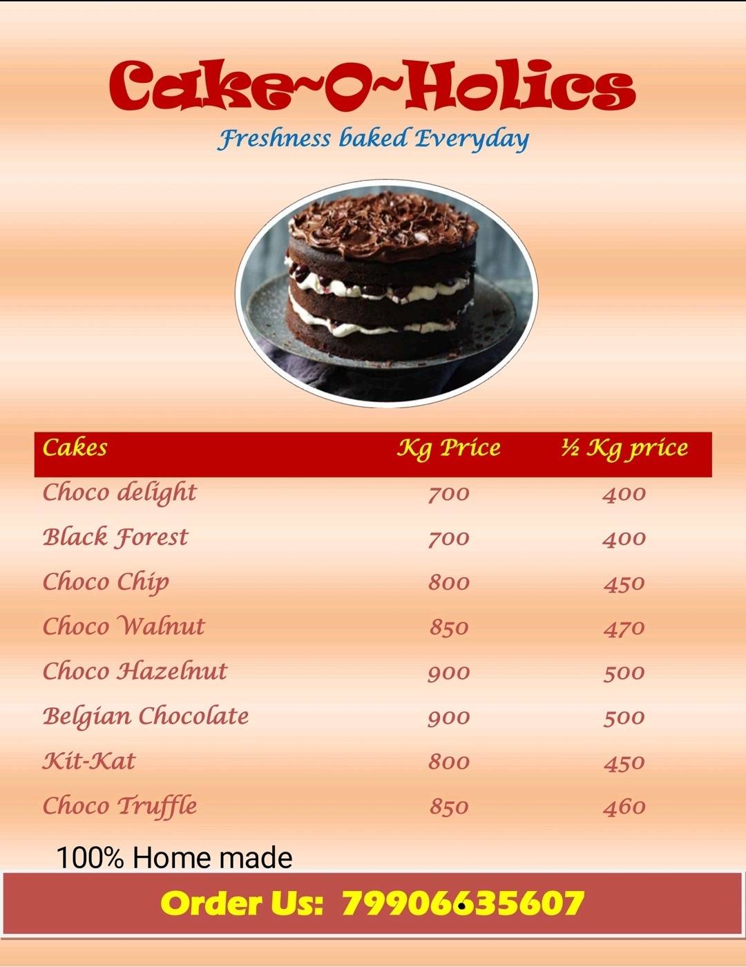 Menu at CakeOHolics Home-Bakers, Vadodara