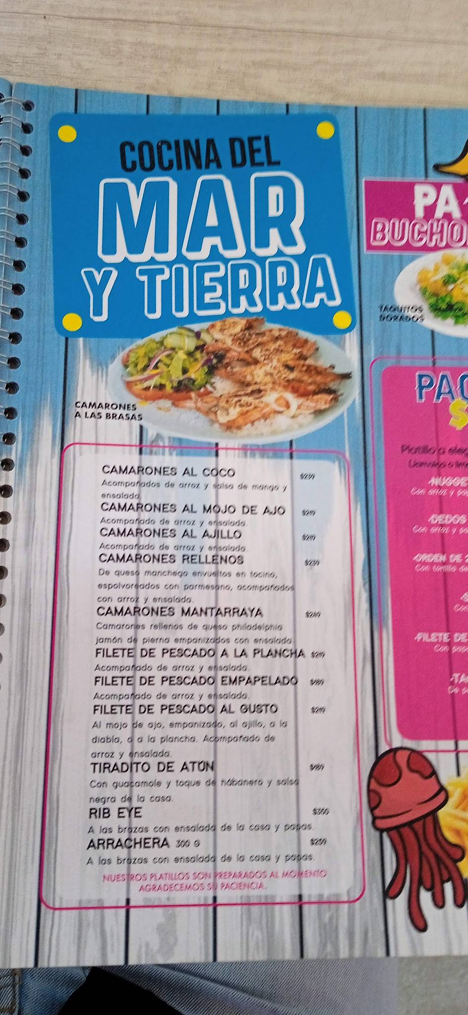 Carta del restaurante Camarón Buchón, Ciudad del México