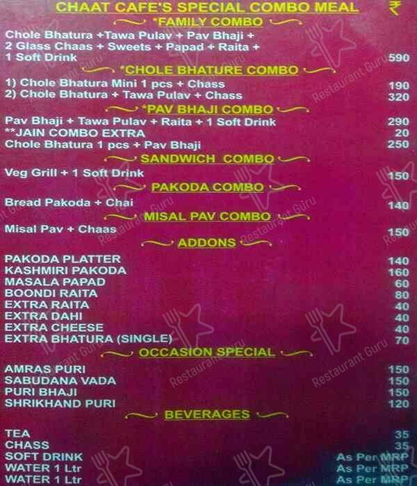 Menu at Chaat Cafe, Navi Mumbai, 22C9+GJ8