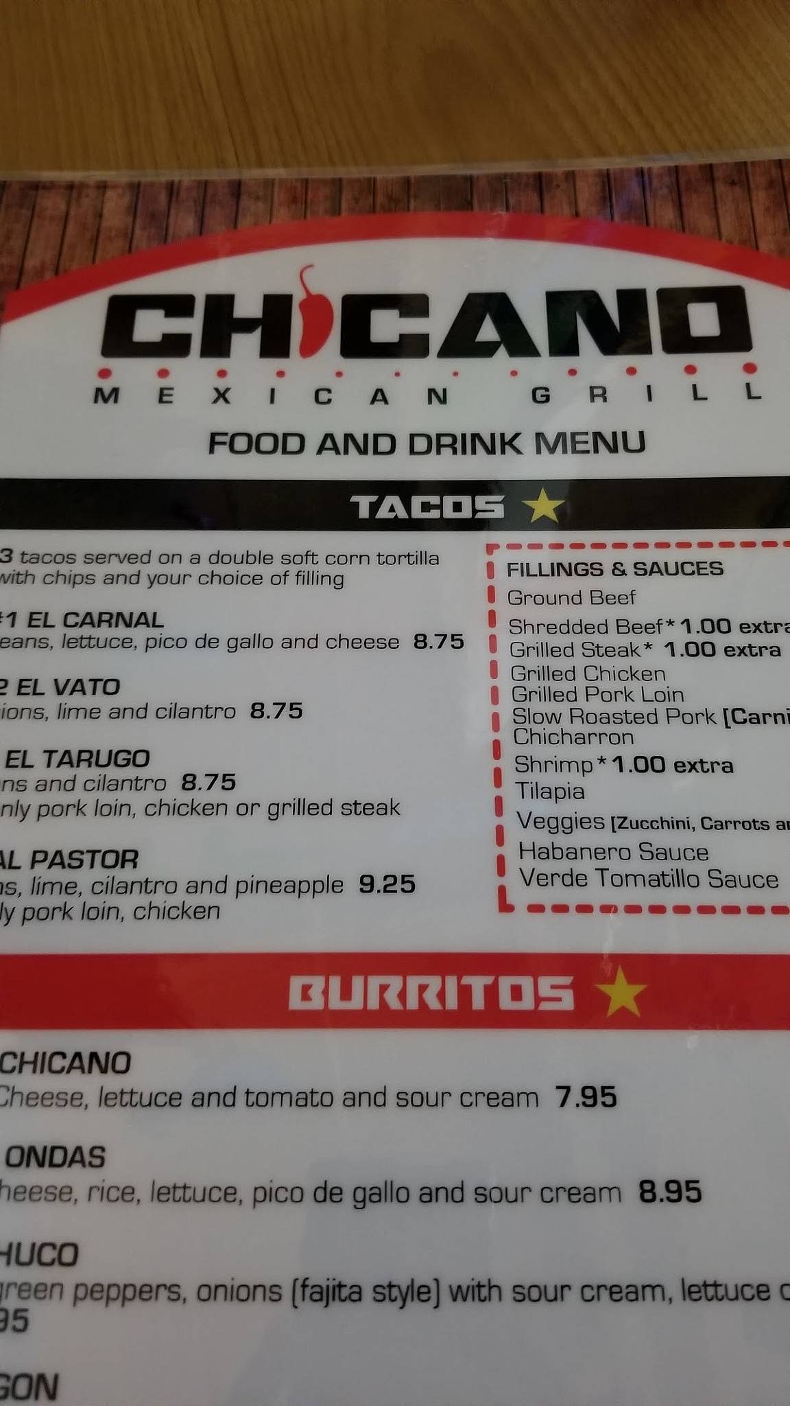 Carta del restaurante Chicano Mexican Grill, Lauderhill