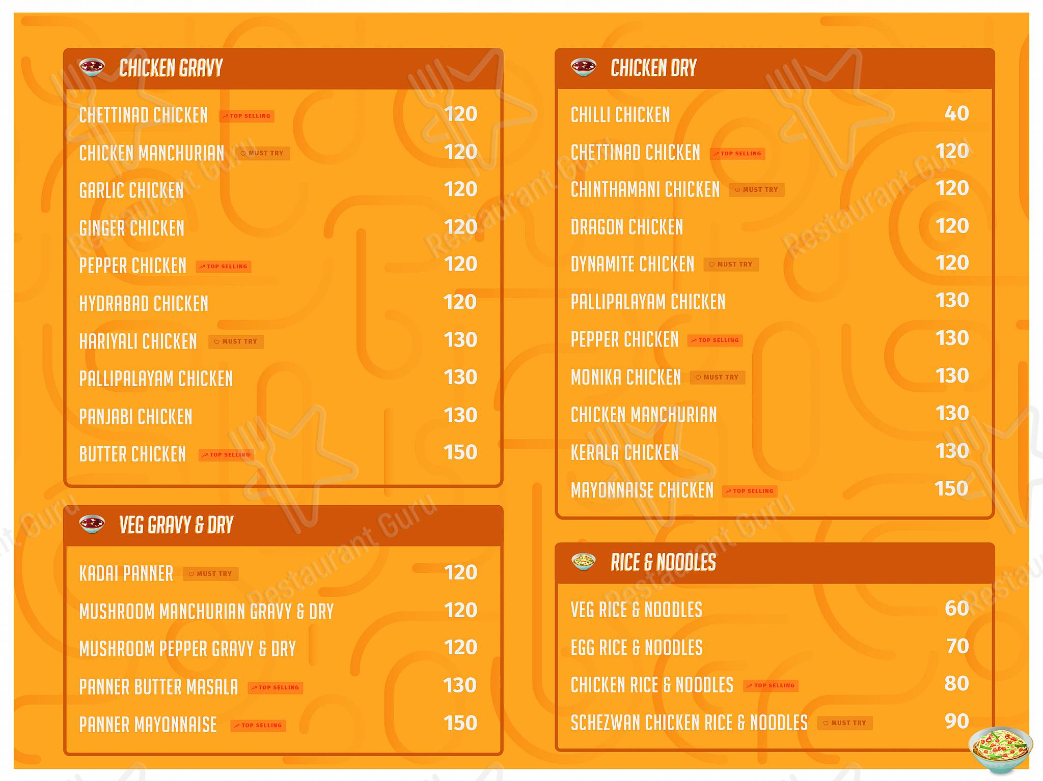 Menu at Chicken Only Chicken Restaurant, Tiruppur
