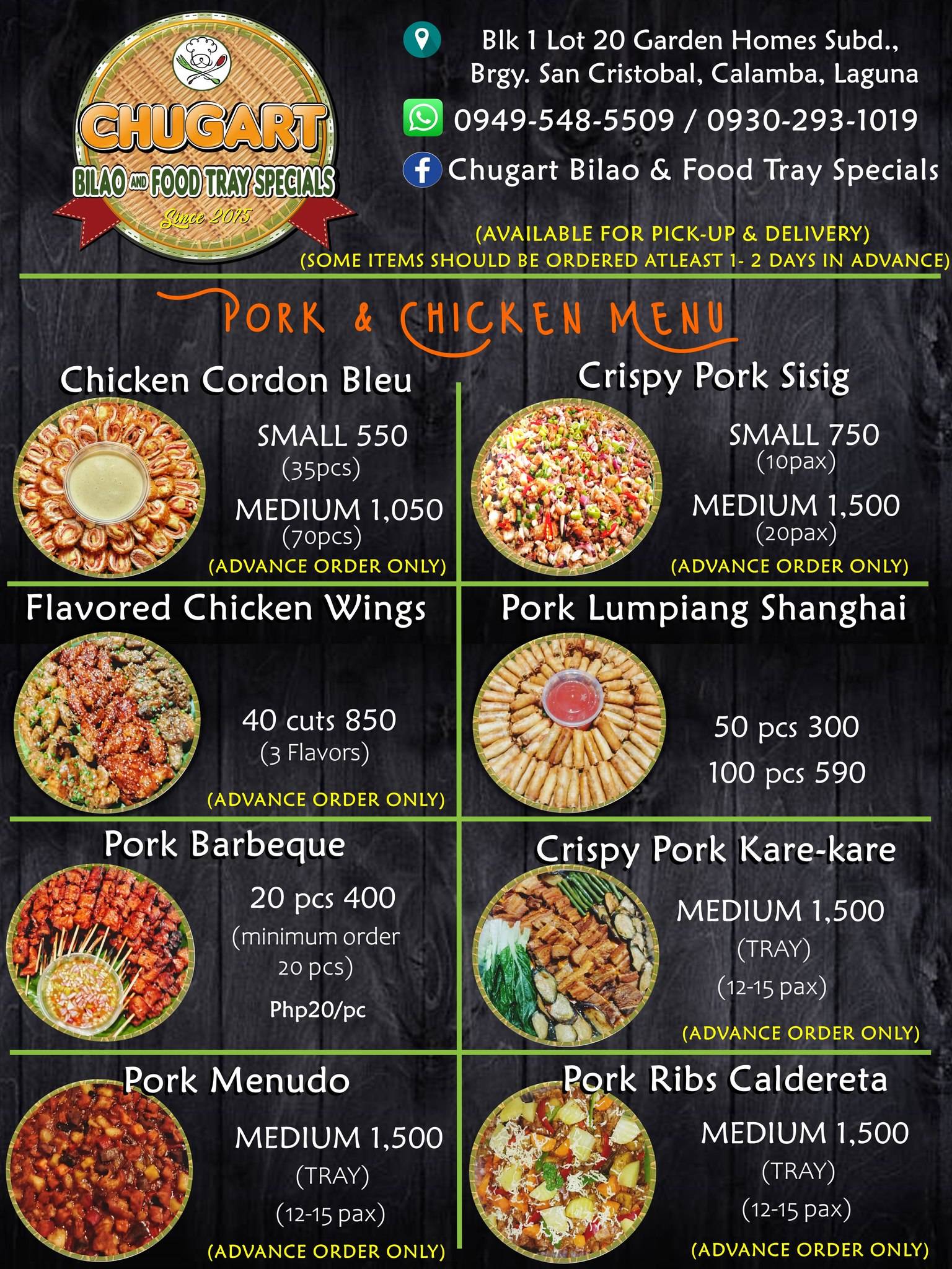 Carta del restaurante Chugart Bilao & Food Tray Specials, Calamba