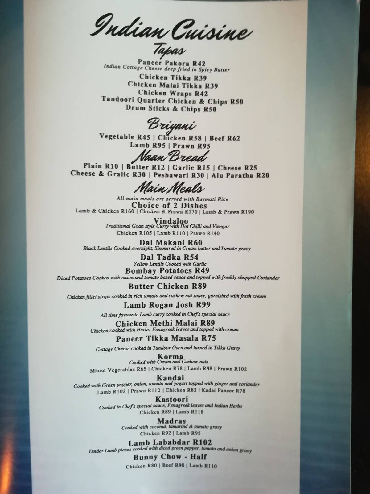 Menu at Colala restaurant & bar, Cape Town