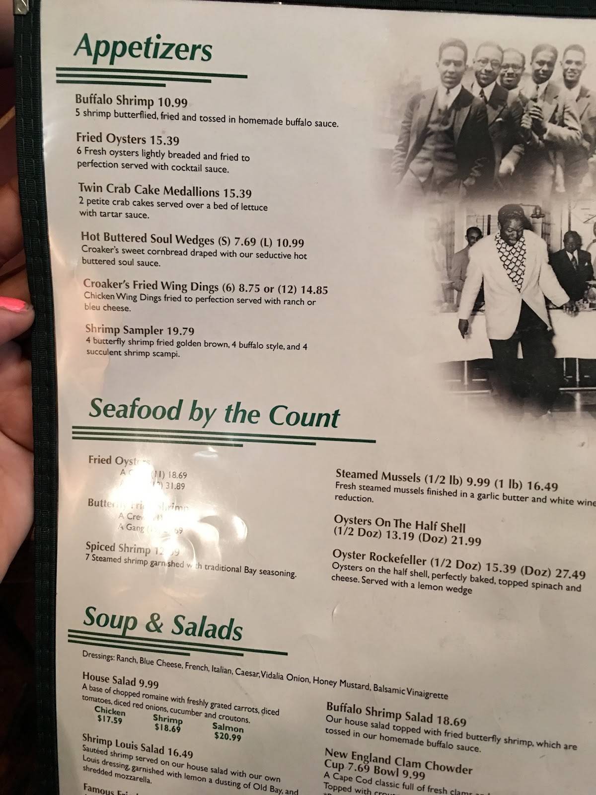 Menu at Croaker's Spot Richmond restaurant, Richmond, Hull St