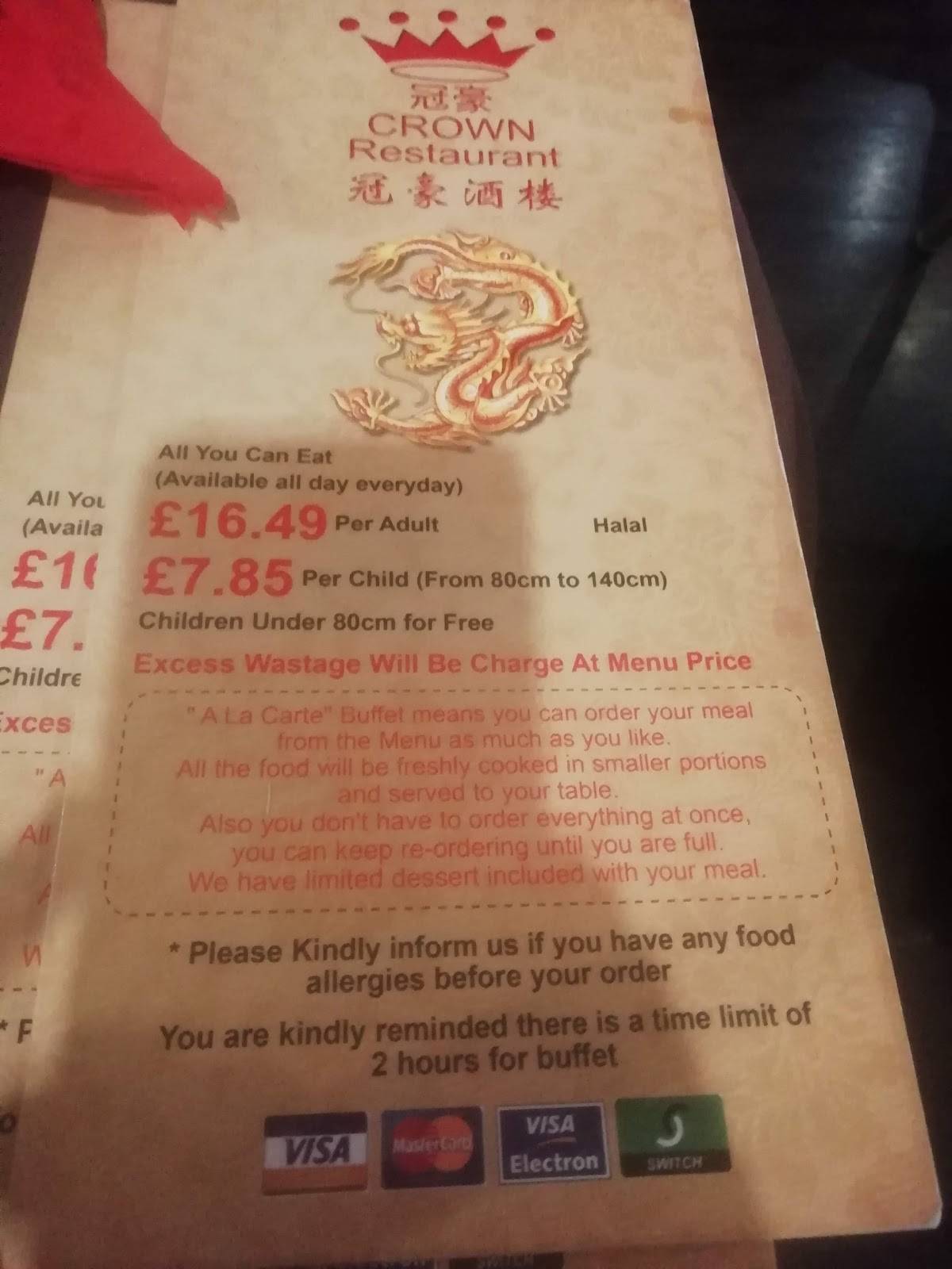 Menu at Crown Buffet Chinese Restaurant, Leeds
