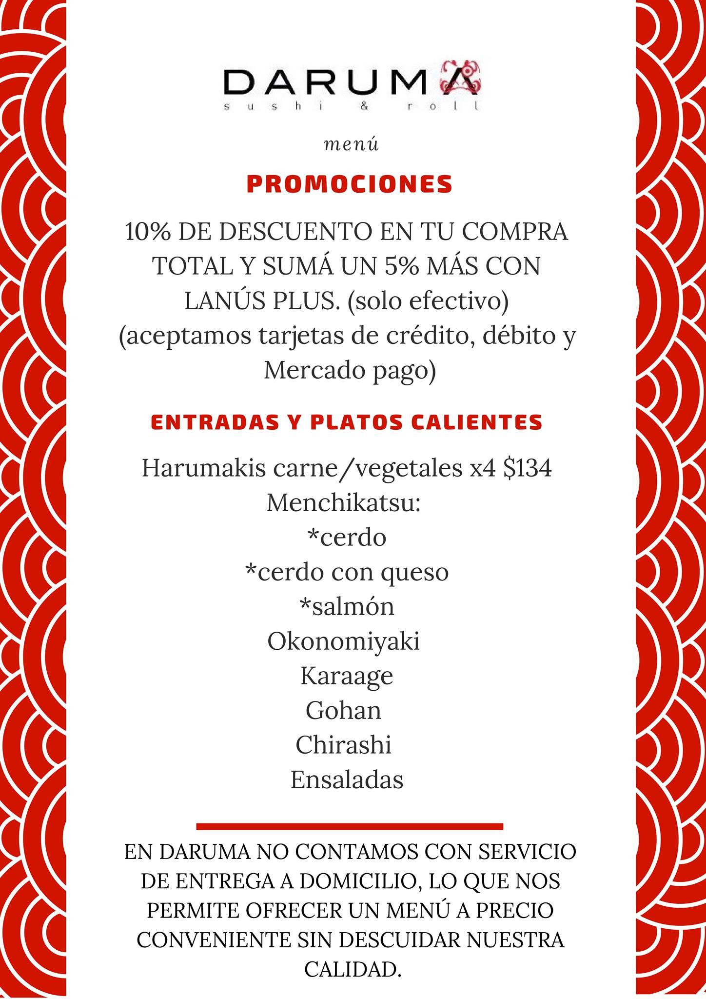 Menu at DARUMA sushi & roll restaurant, Lanús Este, B1824CFD