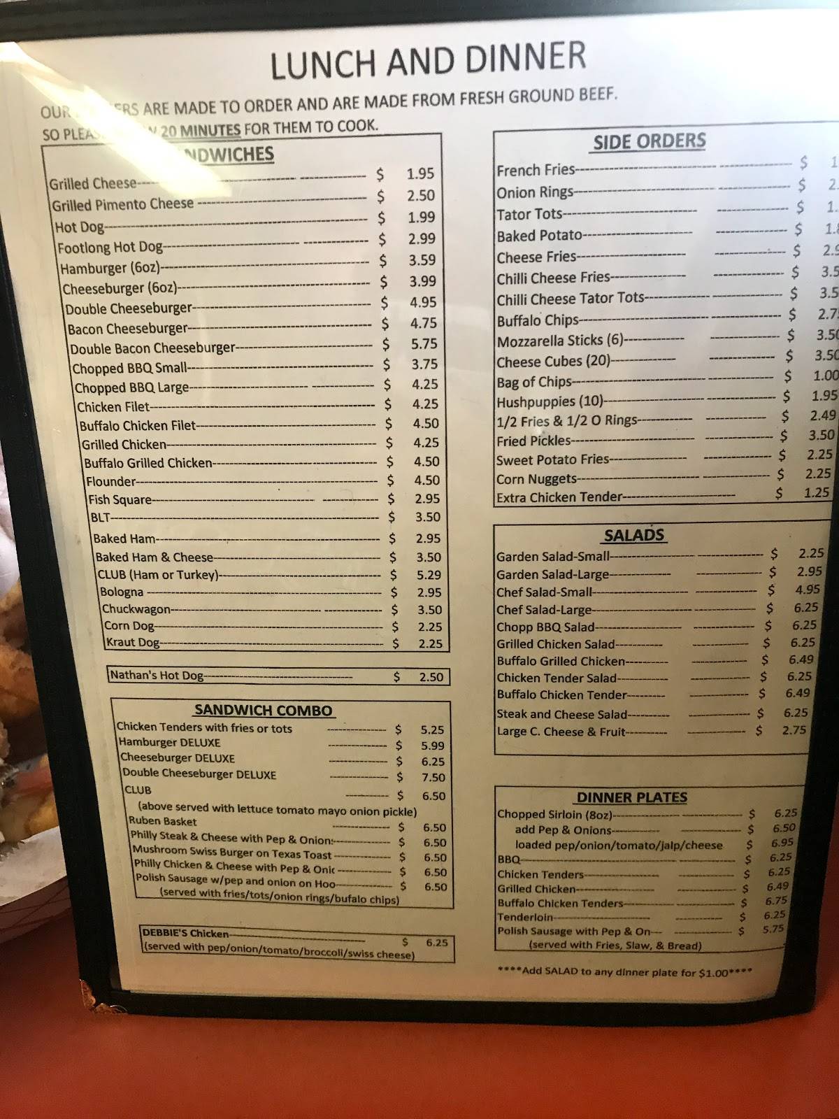 Menu at Debbies Snack Bar, Hamptonville, Rocky Branch Rd