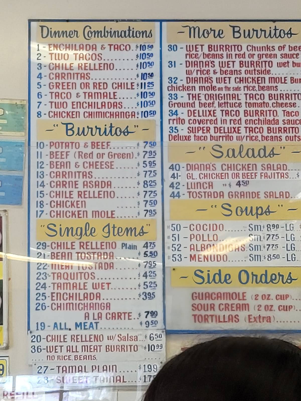 Menu at Diana's Carson La Bonita Restaurant, Carson