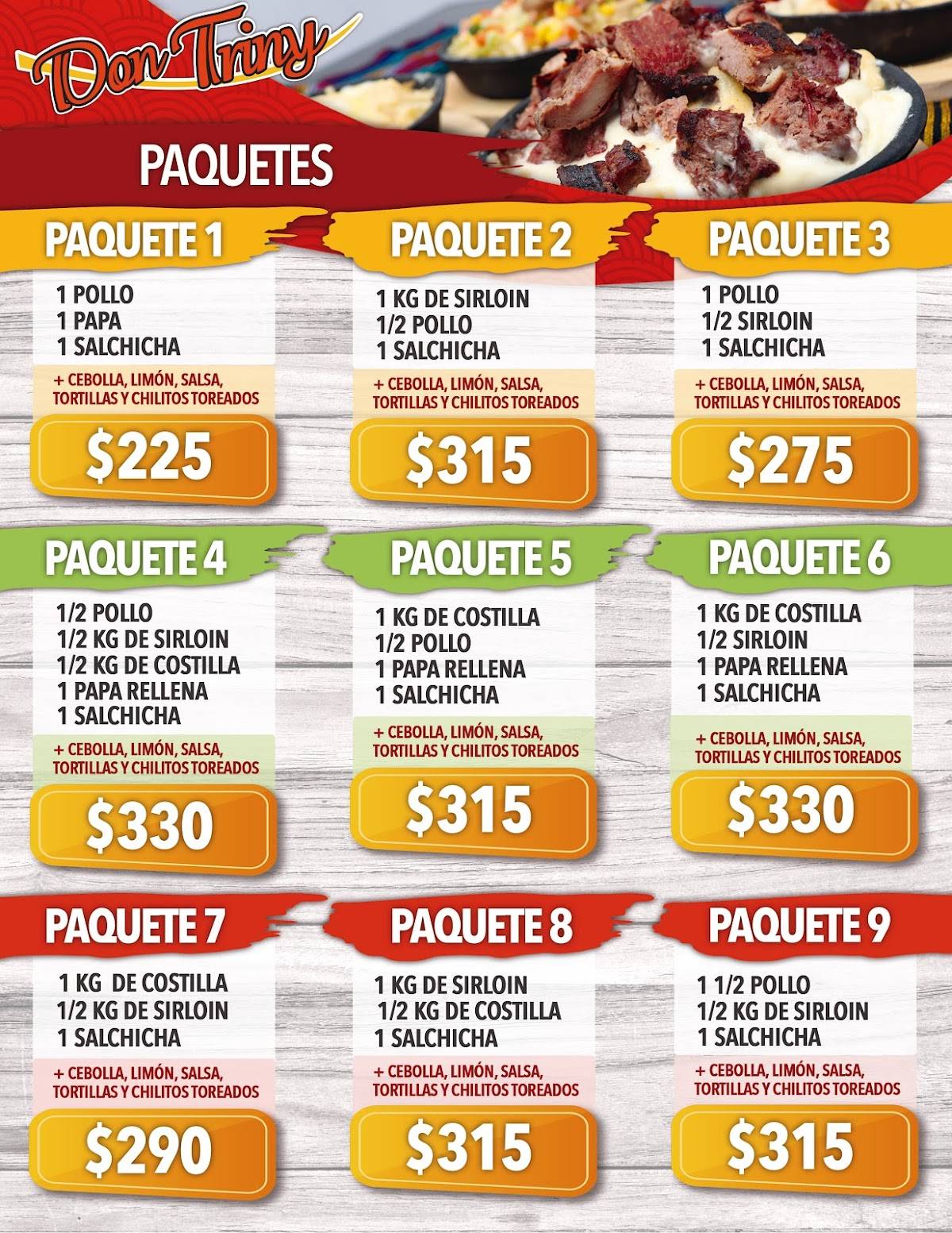 Carta del restaurante Don Triny, Ciudad Acuña, Calle Gral. Bravo 415