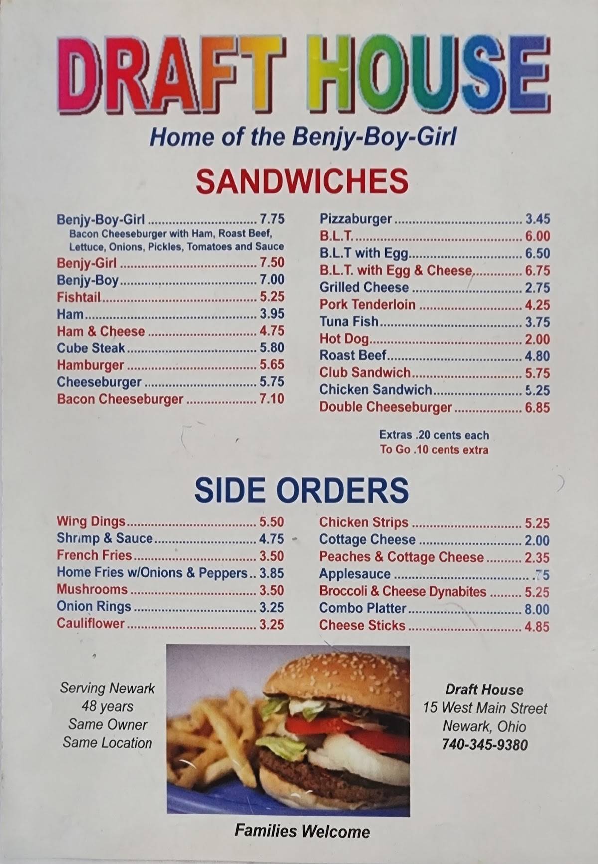 Menu at Draft House restaurant, Newark